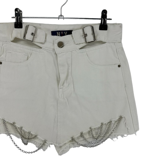 Skirts | New White Denim Raw Hem Chain Detail Skort | Poshmark